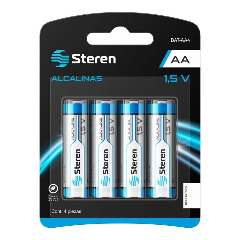 Paquete de 4 pilas alcalinas AA Steren Tienda en Líne