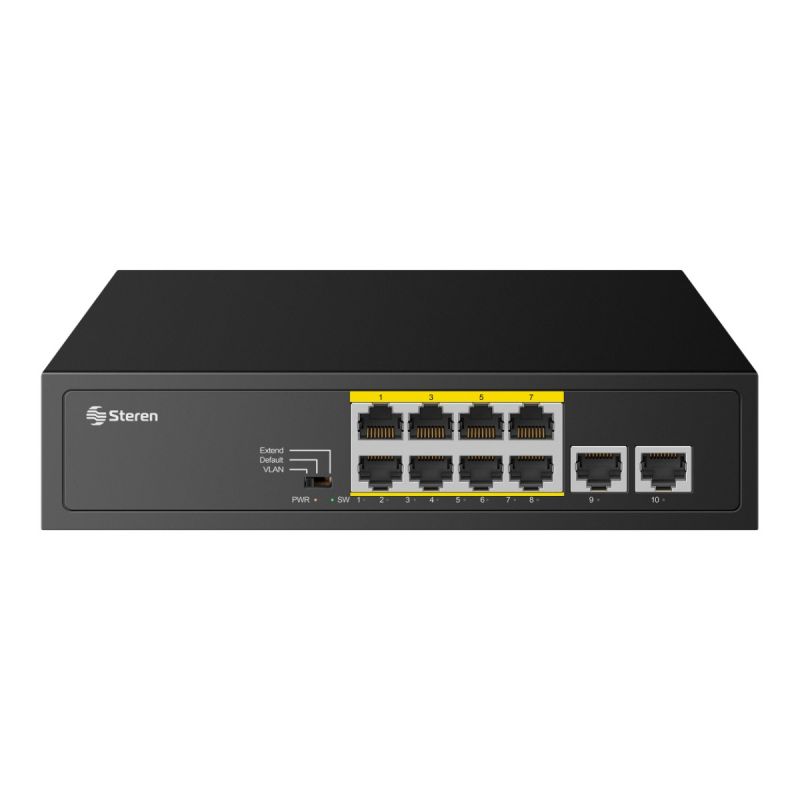 Switch Fast Ethernet de 8 puertos PoE + 2 UPLINK Steren