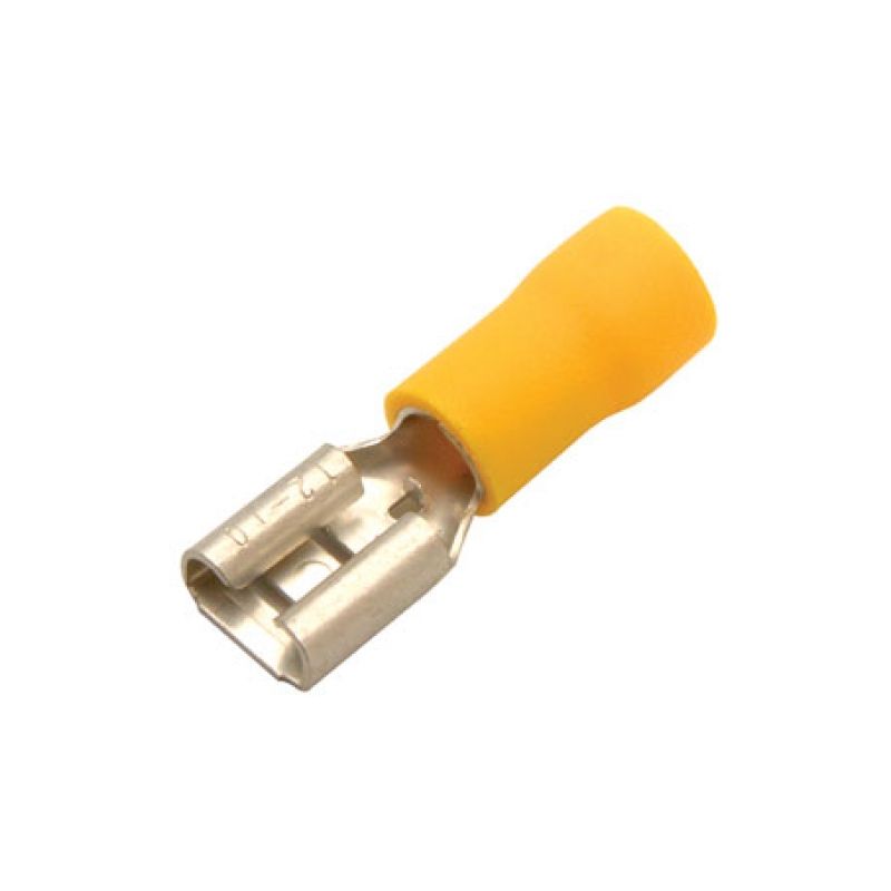 Terminal de latón tipo faston, hembra, con forro amaril