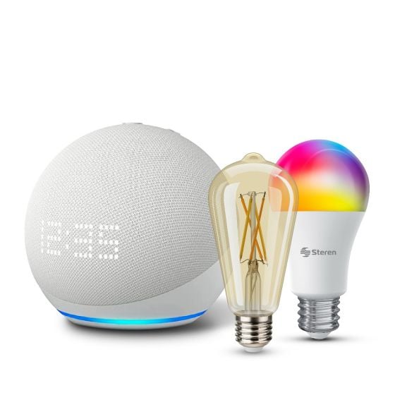 Alexa ECHO DOT 5ª Gen con reloj más focos Wi-Fi (ECHO D